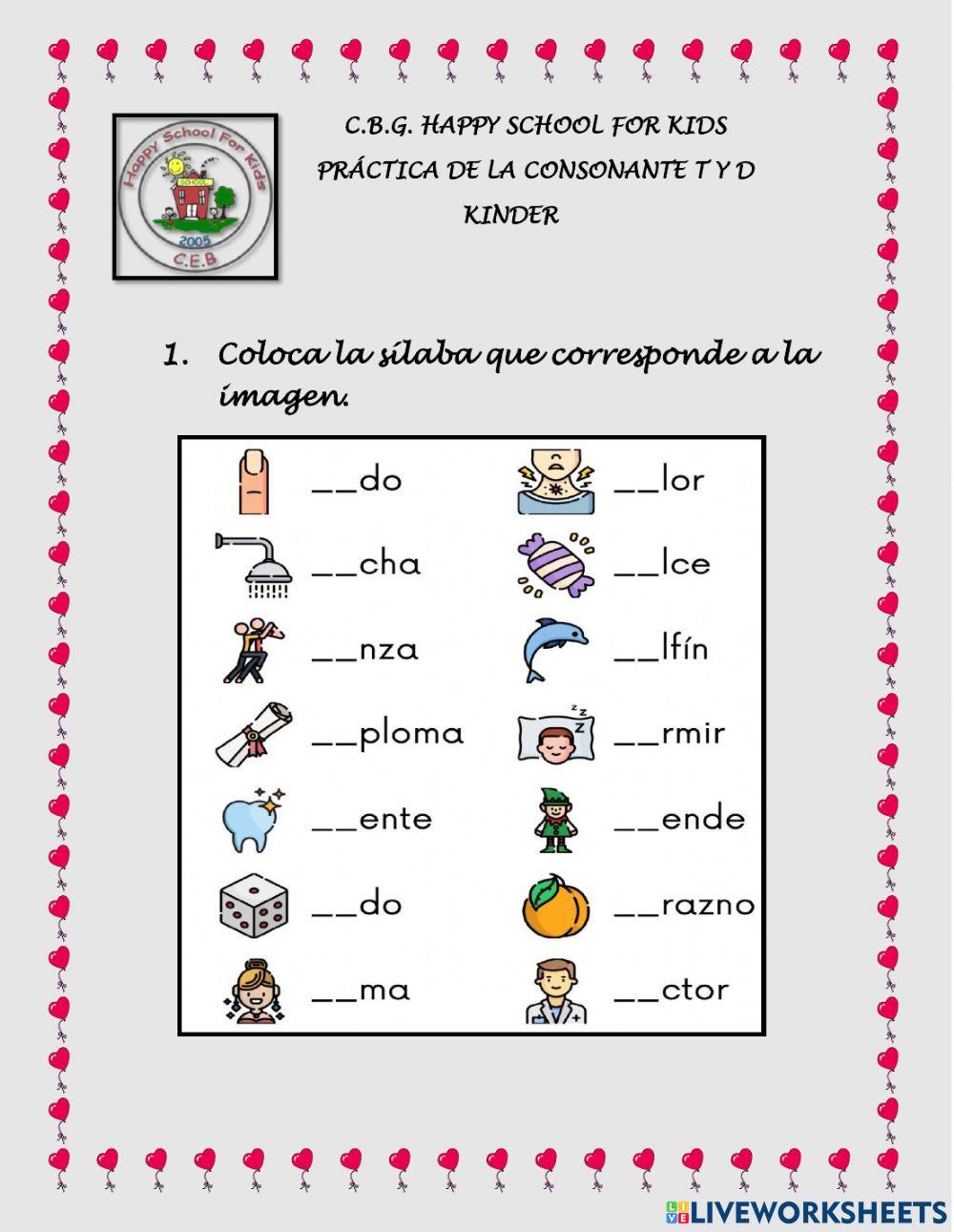PRÁCTICA DE LA CONSONANTE T Y D online exercise for | Live Worksheets