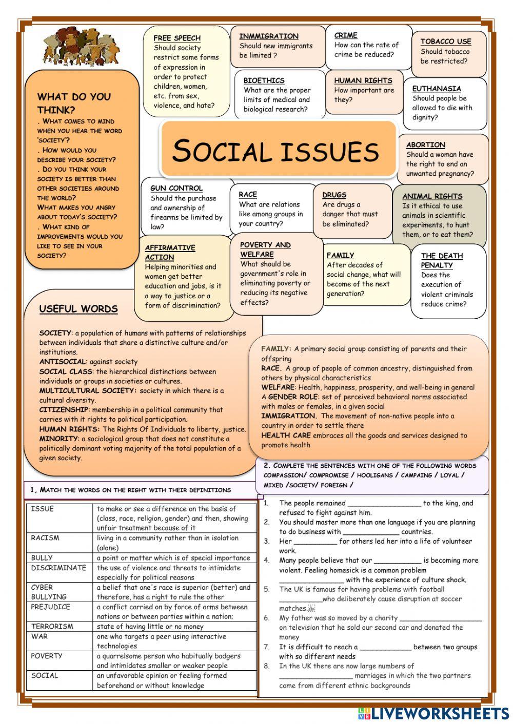 Social issues interactive activity | Live Worksheets