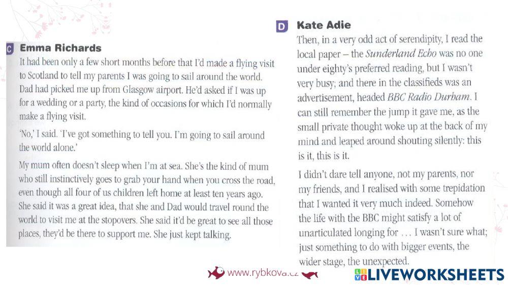 CA - reading - 4 autobiographies worksheet | Live Worksheets