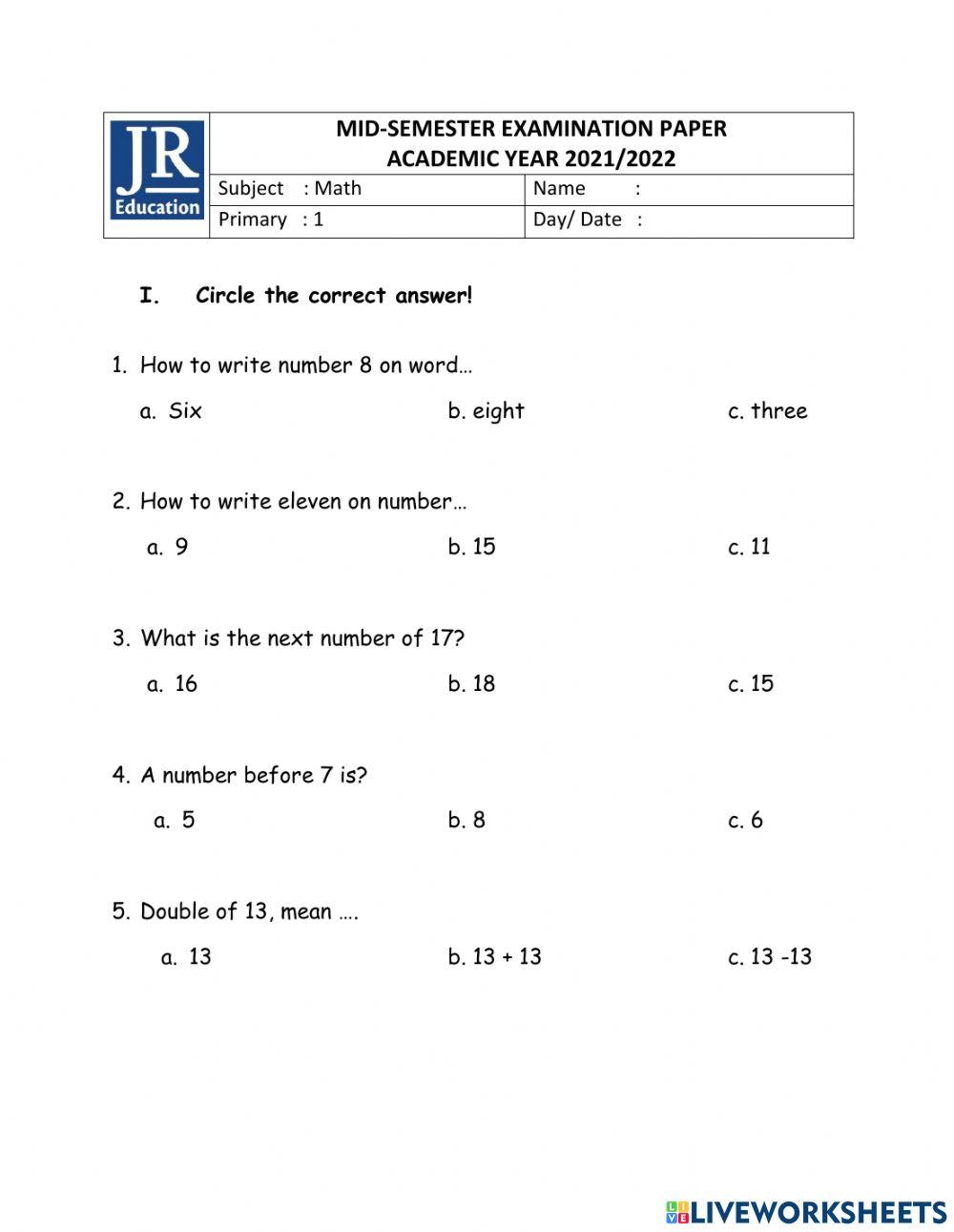 Ari 1 | Free Interactive Worksheets | 1500447