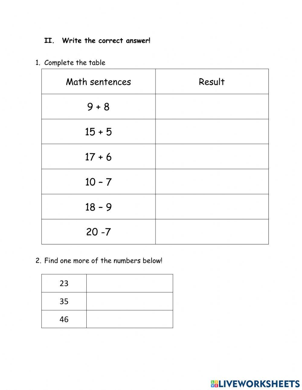 Ari 1 | Free Interactive Worksheets | 1500447