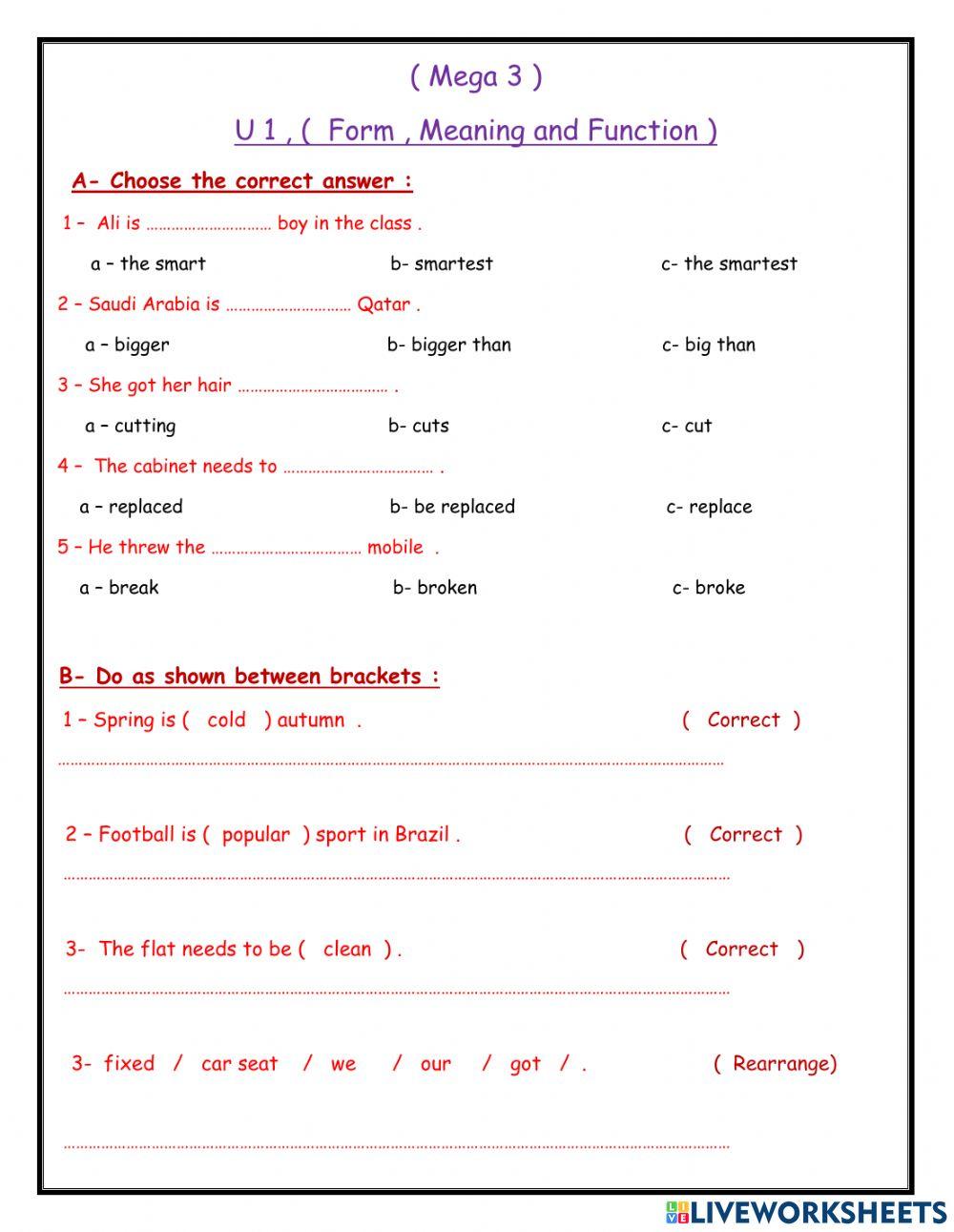 unit 1 mega goal 3 worksheet | Live Worksheets