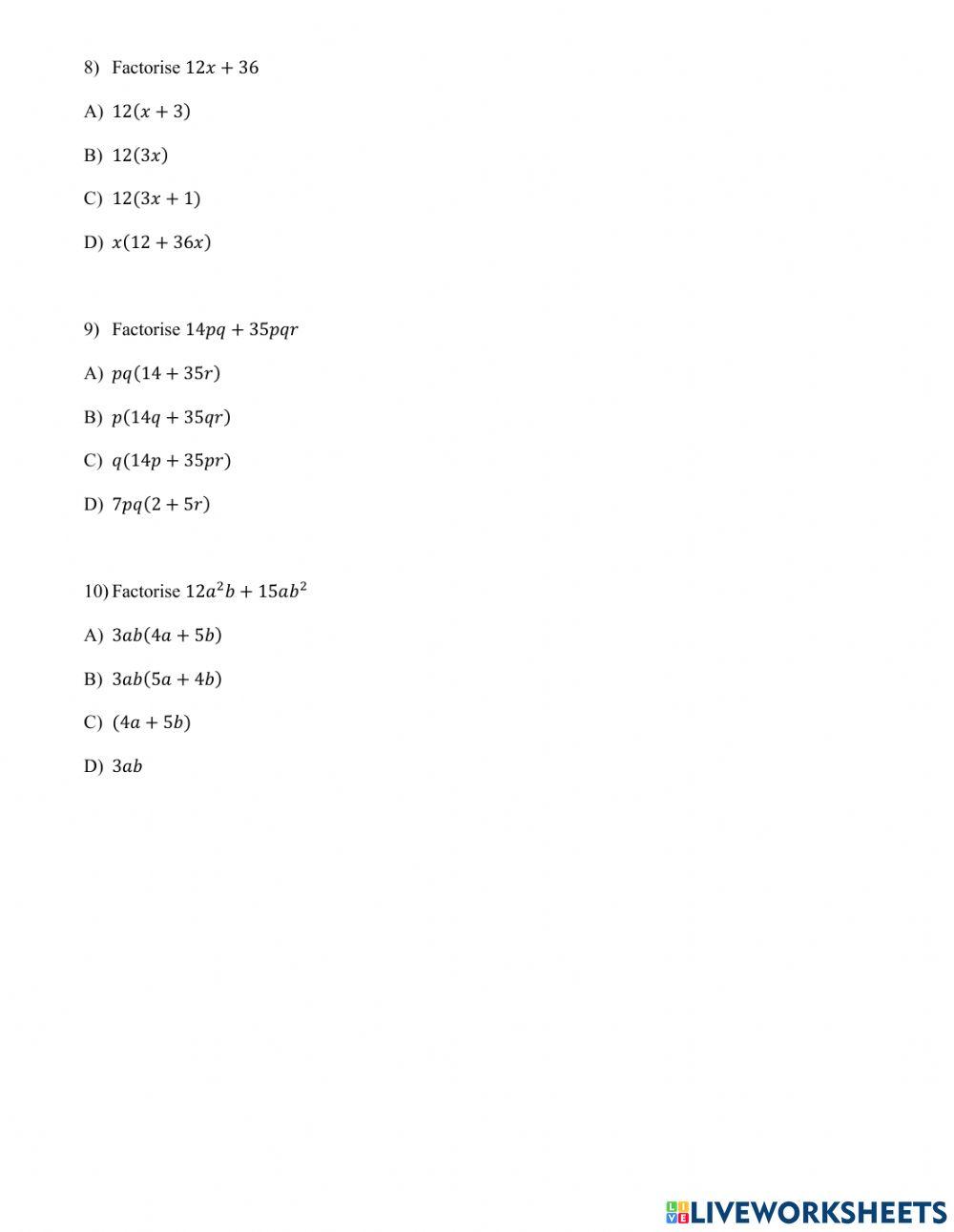 Second Form Removing Brackets and Factorisation 6739272