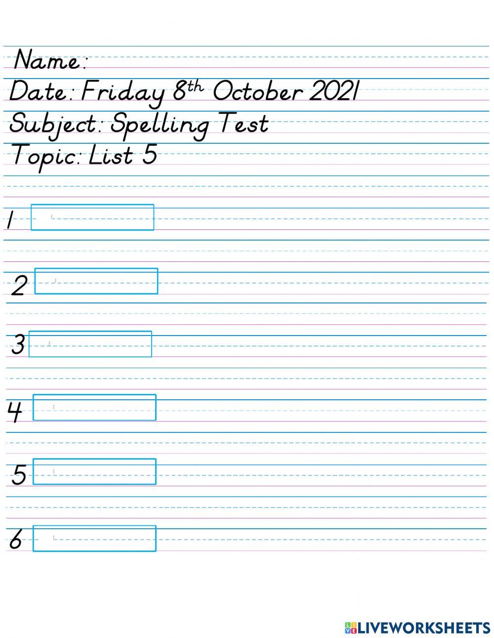 Spelling Test - worksheet | Live Worksheets