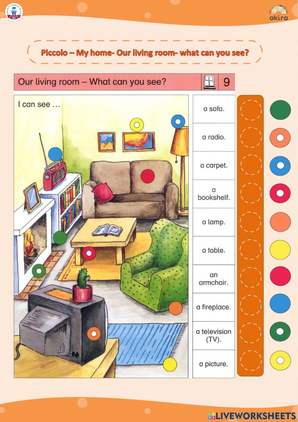 Piccolo – Eng2-My home- Our living room- what can you see? online ...