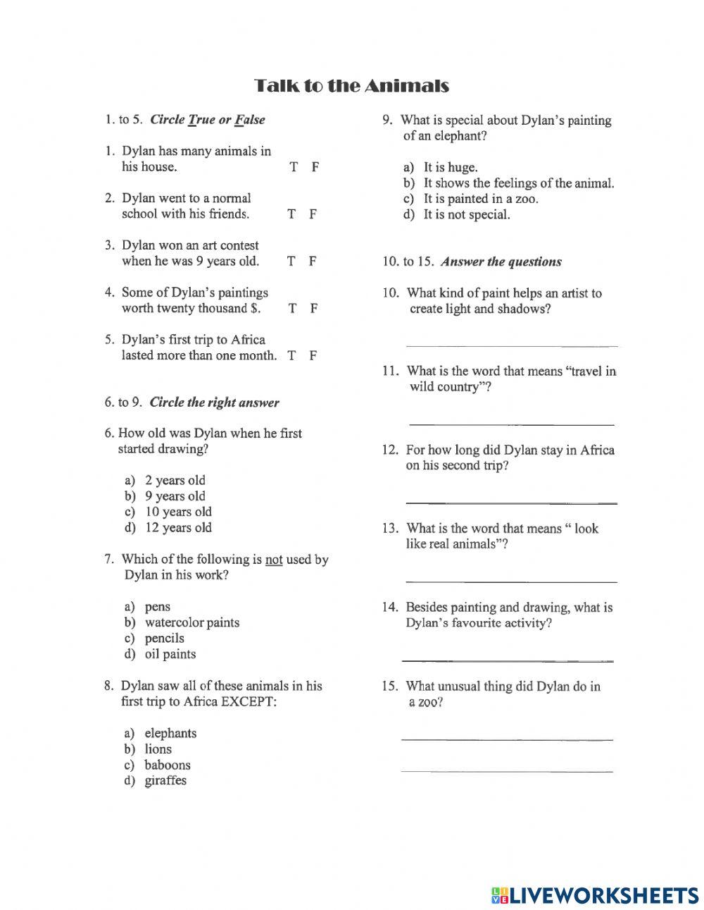 Talk to animals online exercise for | Live Worksheets