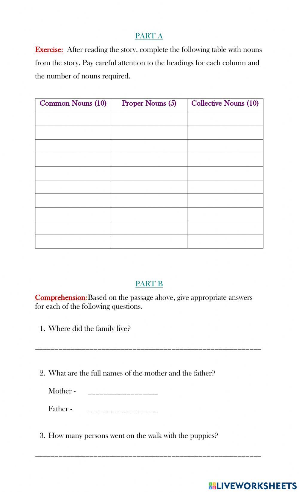 Nouns Comprehen… | Free Interactive Worksheets | 1502495