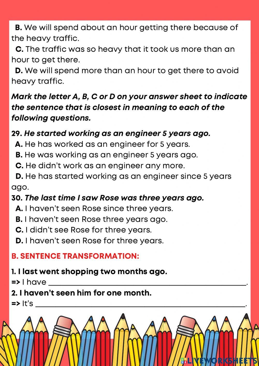 Practice test unit 2-grade 11 (25-hết) worksheet | Live Worksheets