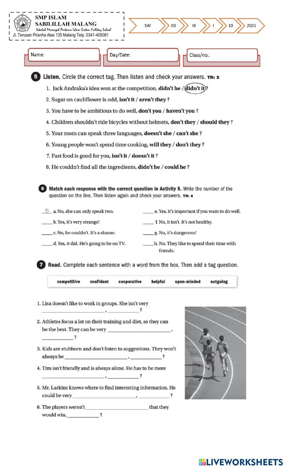 Question Tag interactive exercise for 9 | Live Worksheets