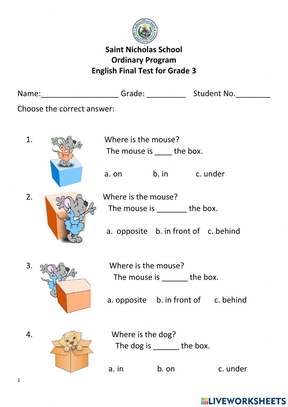 Final test Grade 3 3436887 | TeacherFedz | Live