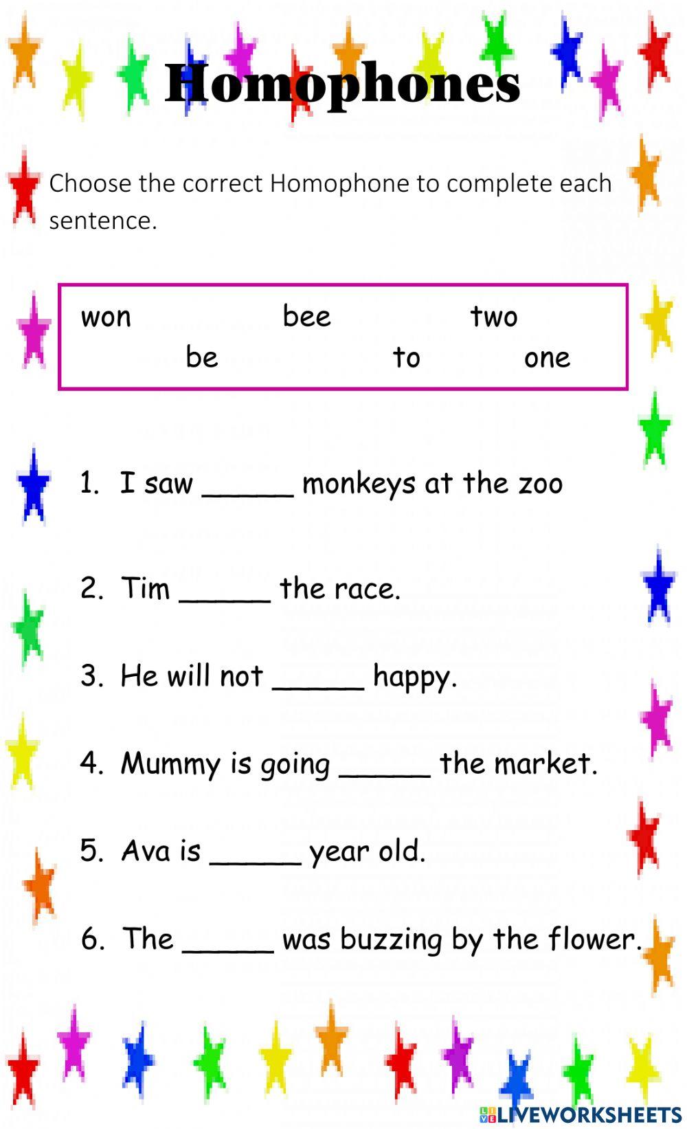 Homophones 5199115 | Watkins | Live Worksheets