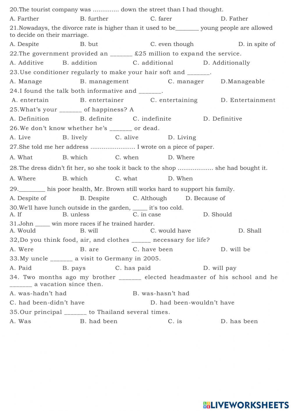 Test English 9 worksheet | Live Worksheets
