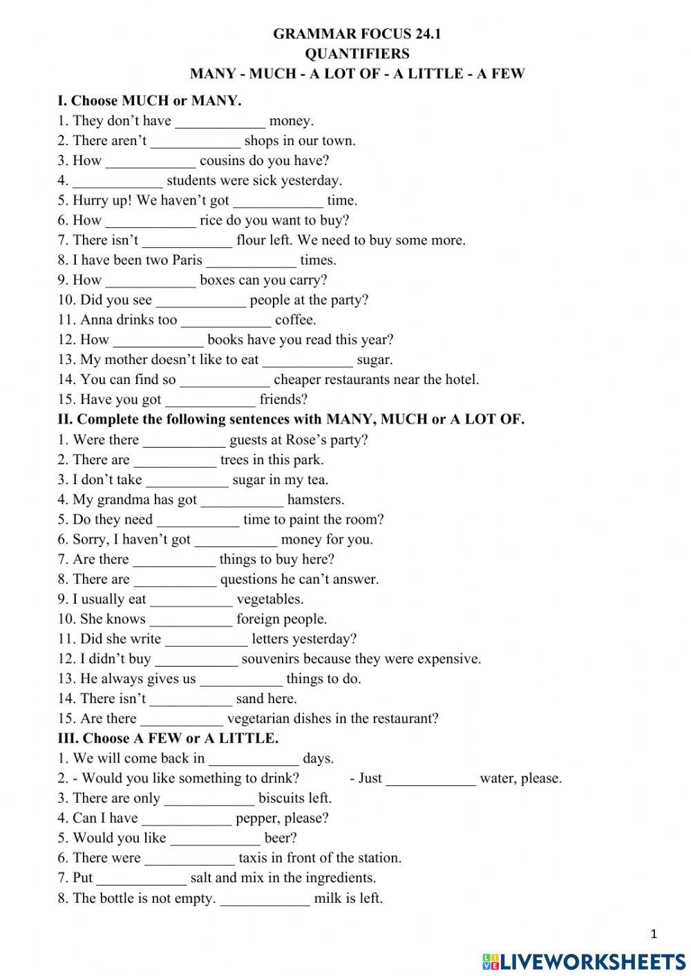 24.1 Quantifiers many much a little a few a lot of lots of online ...