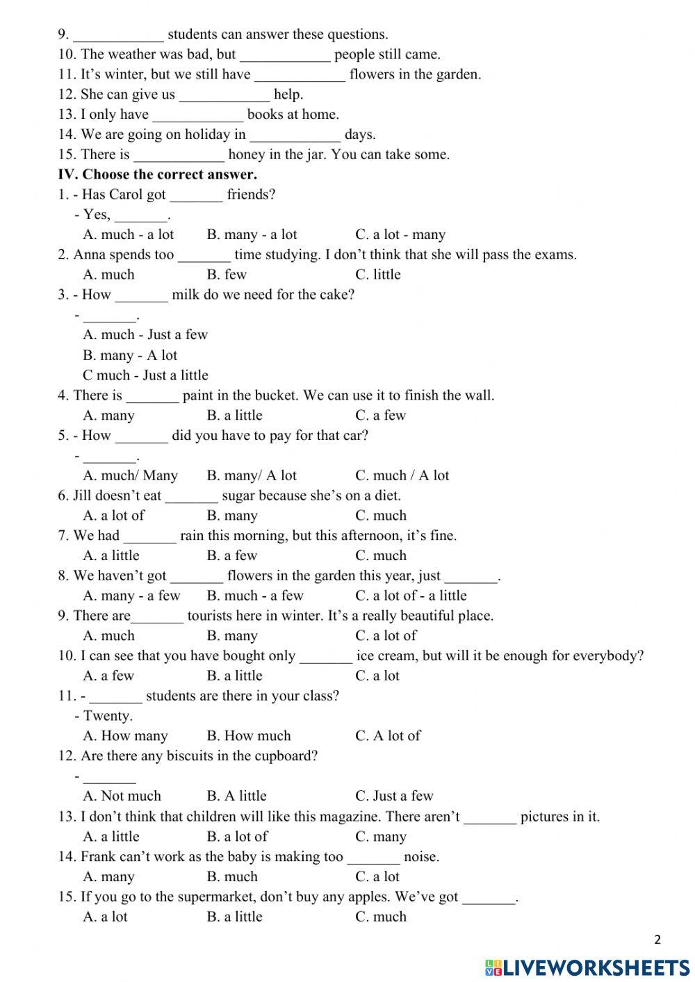 24.1 Quantifiers many much a little a few a lot of lots of online ...