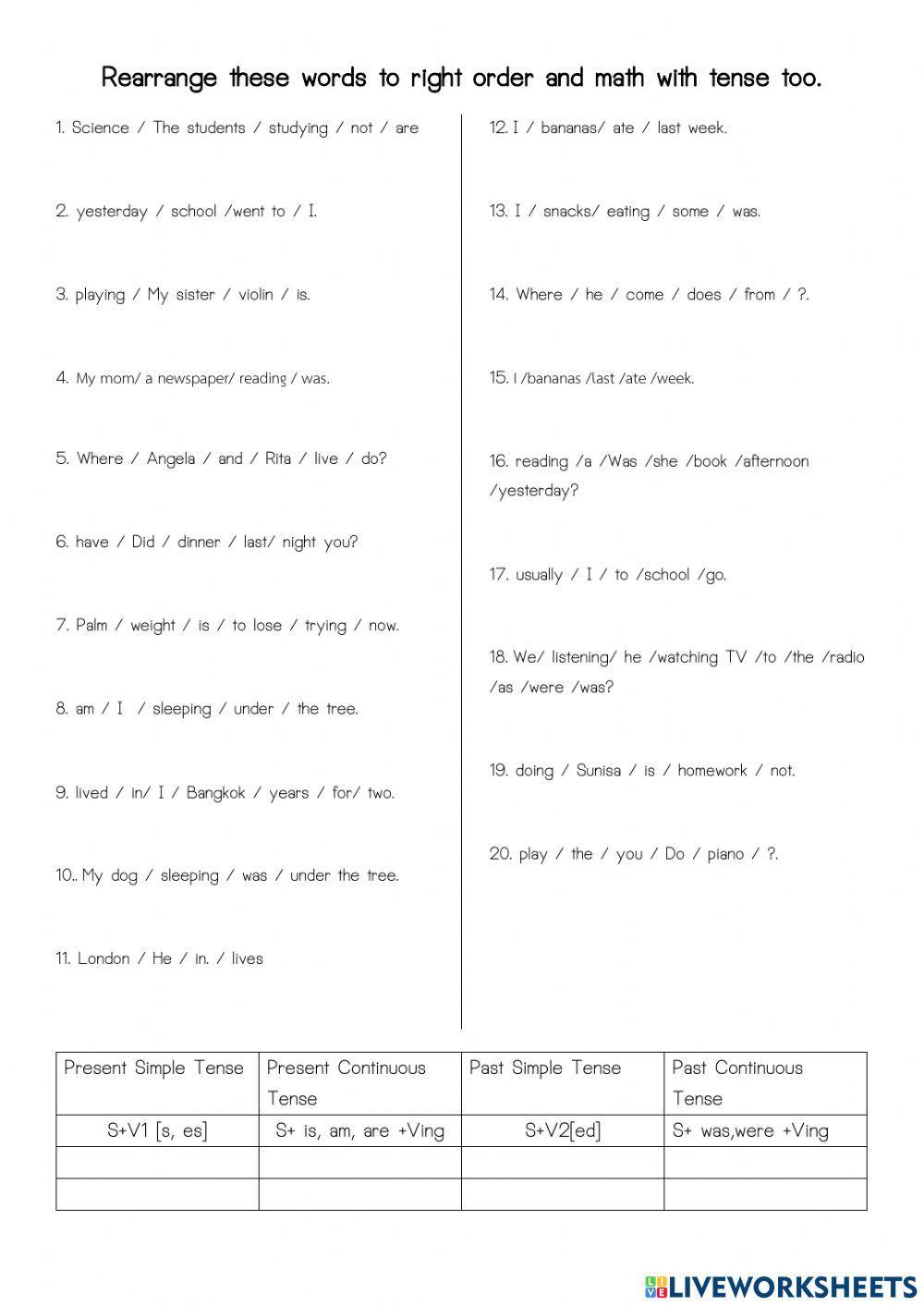 Exercise Mix Tense worksheet | Live Worksheets