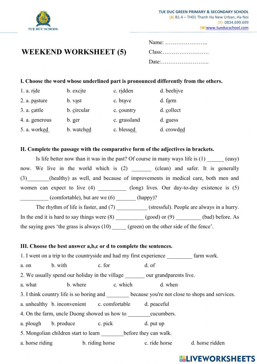 Weekend Worksheet 5 1503733 | thuydoan | Live Worksheets