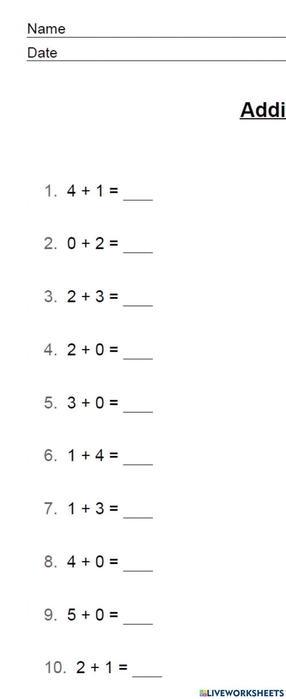 Addition online exercise for grade1/2 | Live Worksheets