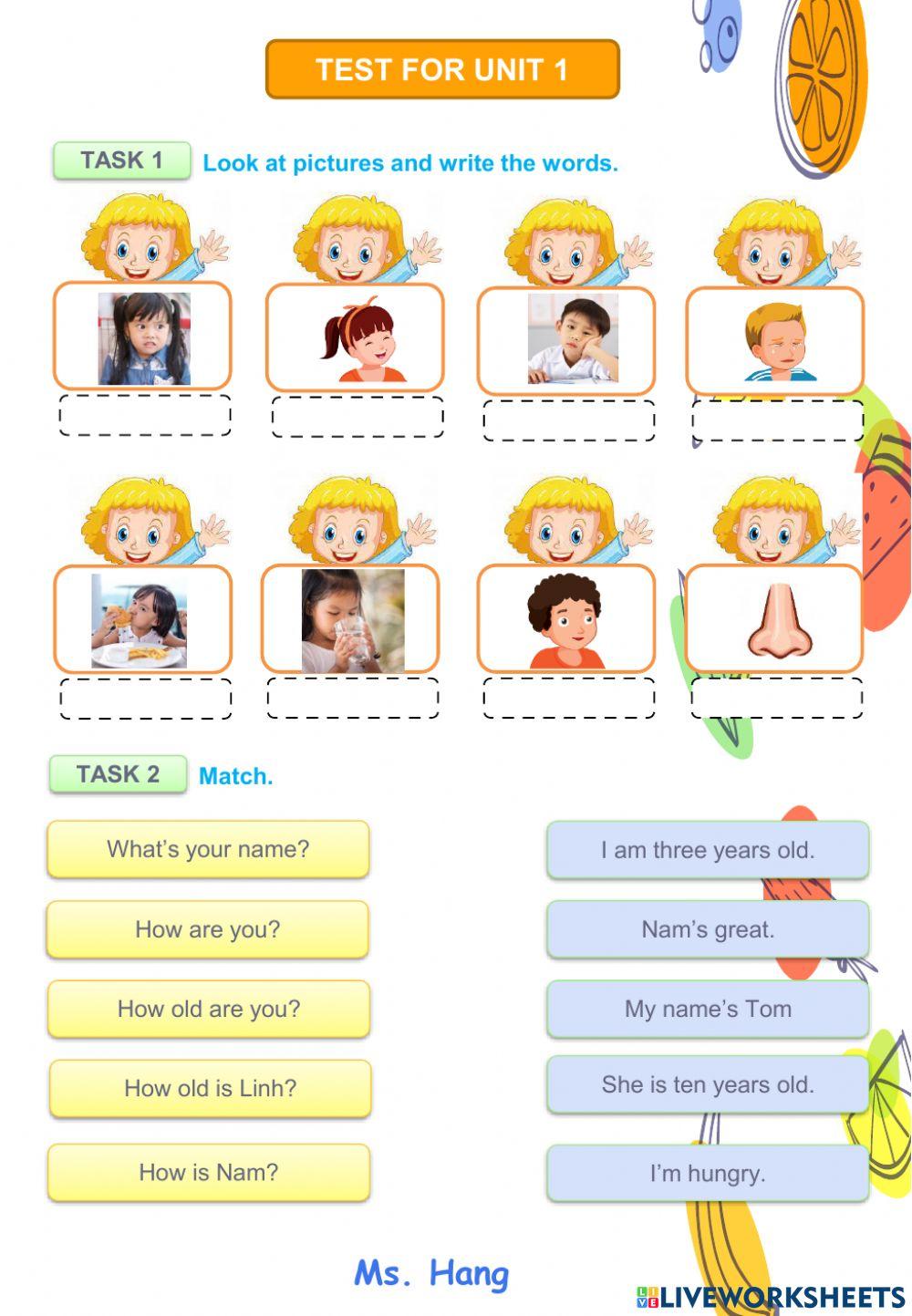 Test for unit 1 grade 2 worksheet | Live Worksheets