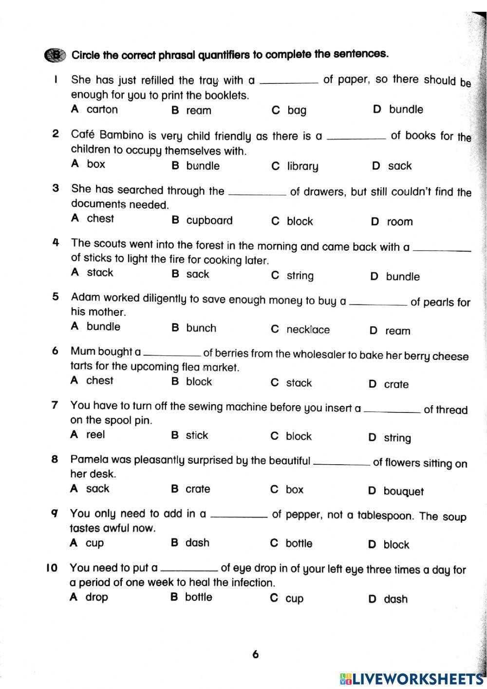 Phrasal Quantifiers | leeyuinai | Live Worksheets