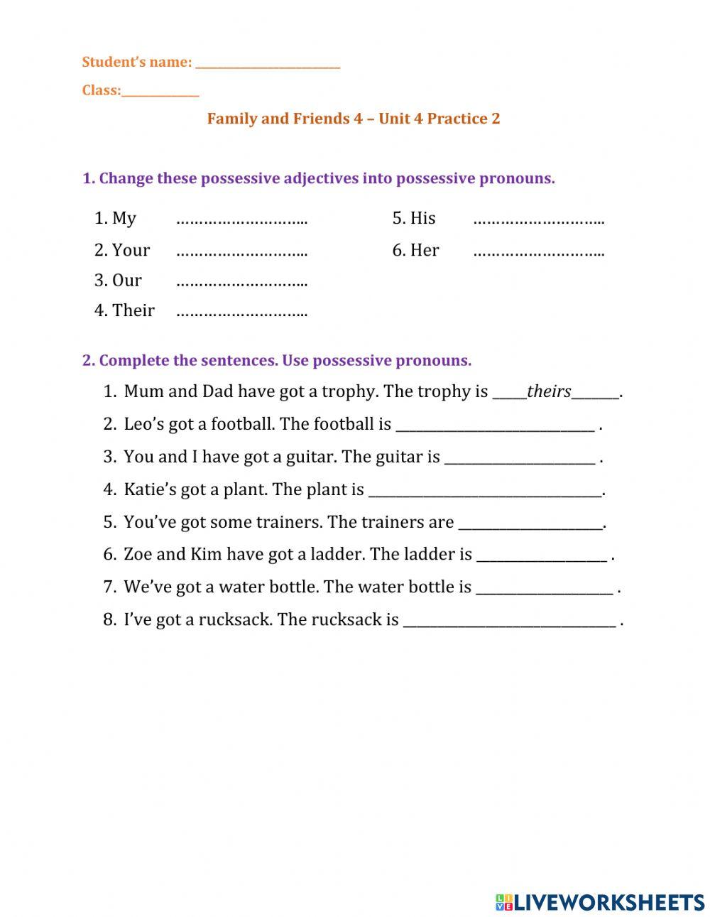 FF4 Unit 4 Practice 2 worksheet | Live Worksheets