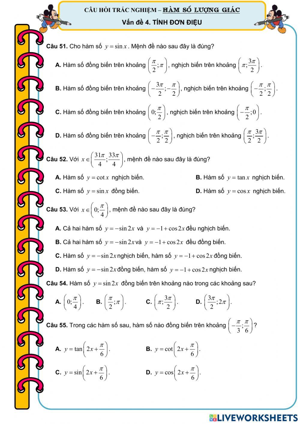 Toán 11 online exercise for 11 | Live Worksheets