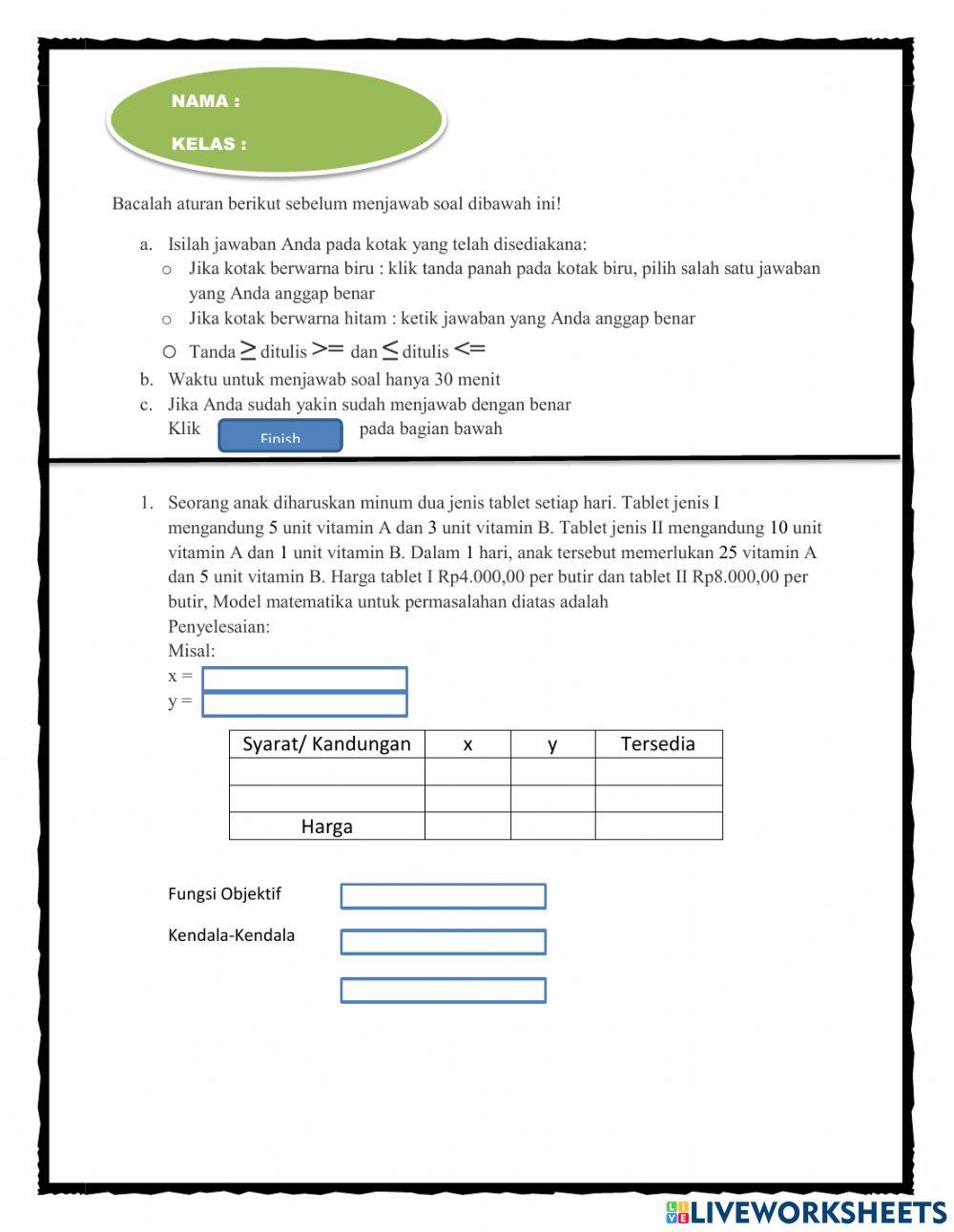 Model matematika 1504801 | salmimath | Live Worksheets
