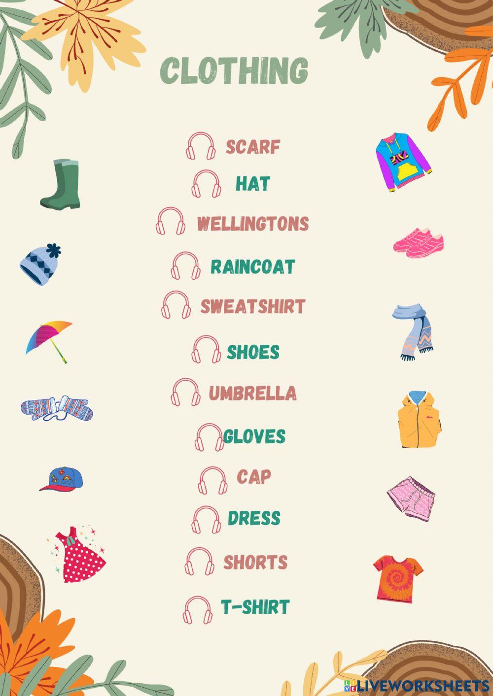 Clothing interactive exercise for beginners | Live Worksheets