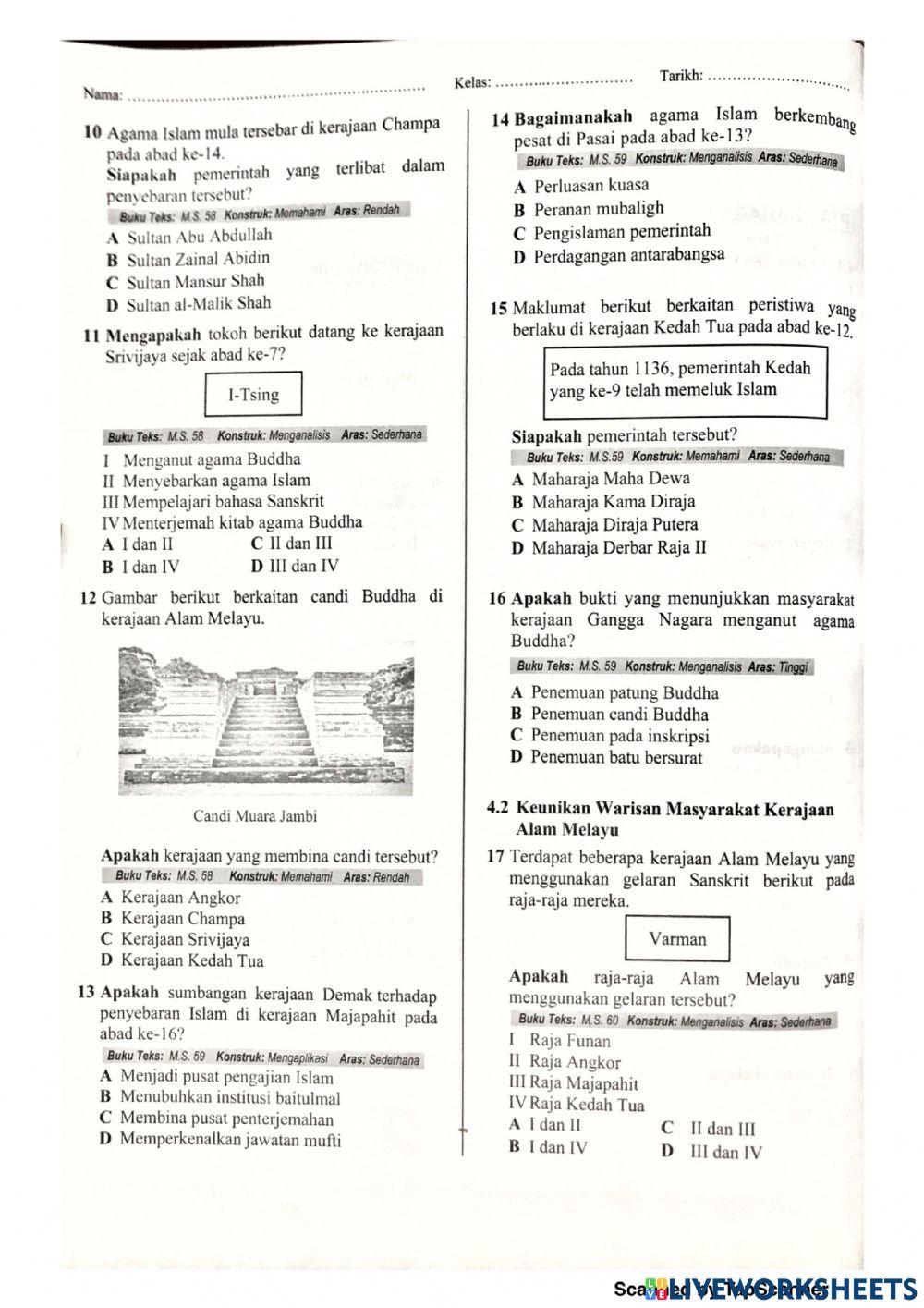 Bab 4 interactive worksheet for FORM 2 | Live Worksheets