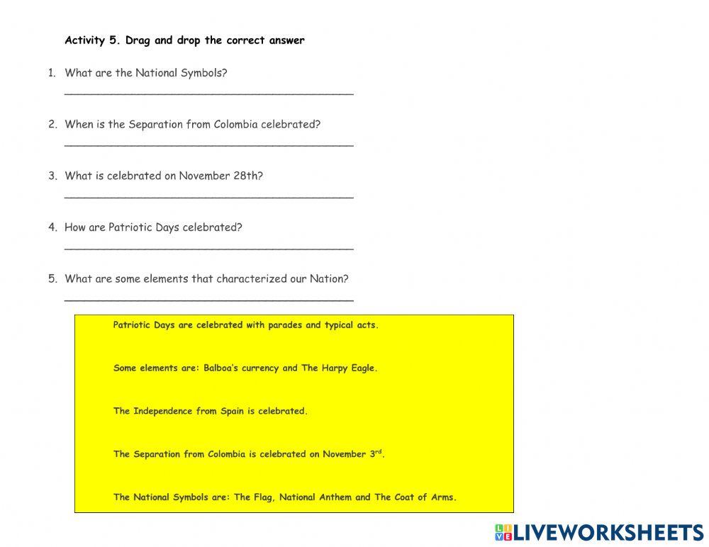 National Holidays in Panama worksheet | Live Worksheets