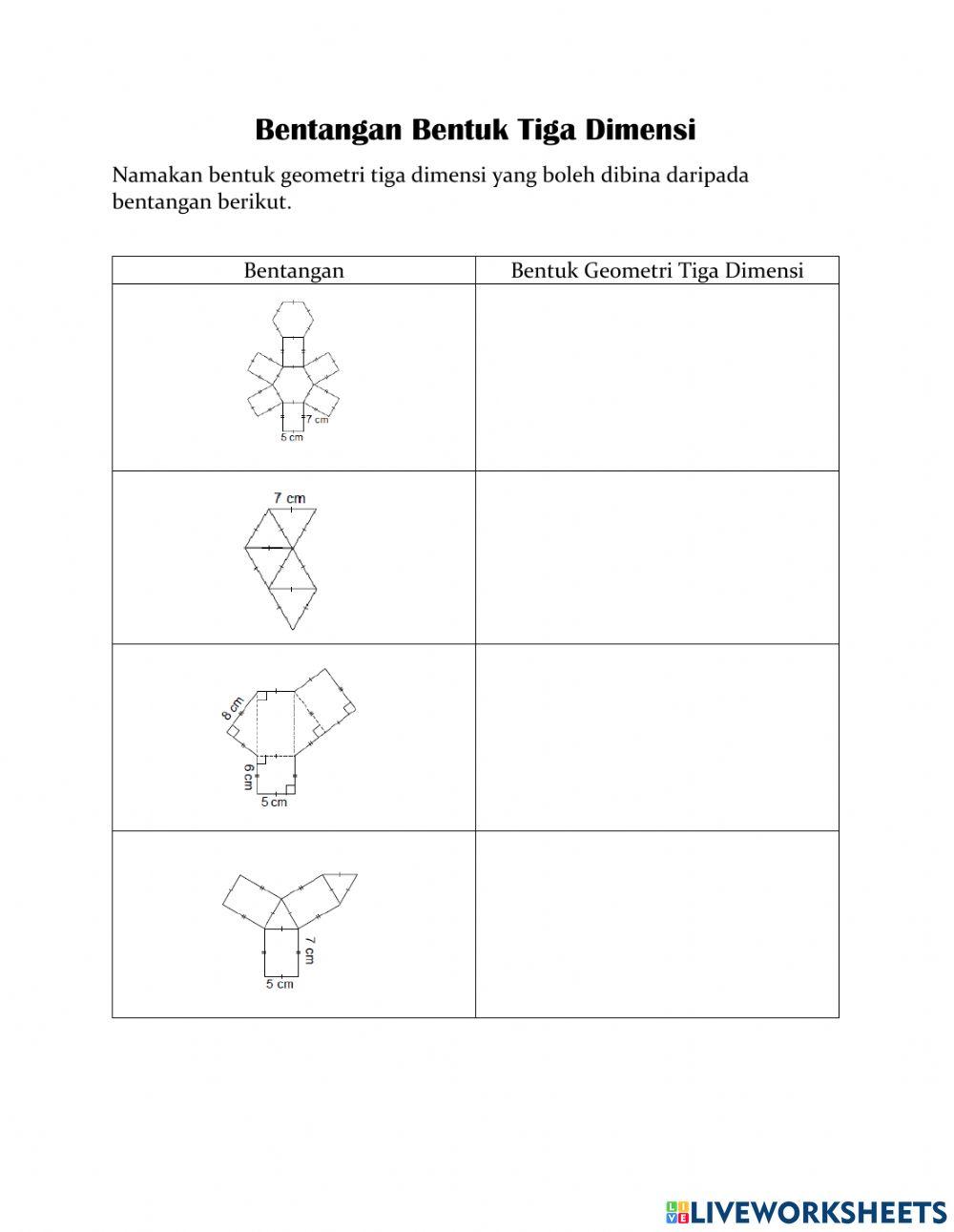 Bentangan Bentuk 3D | fidodido1986 | Live Worksheets