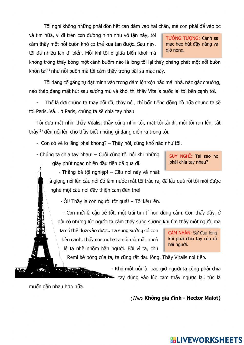 Phiếu đọc hiểu -Cuộc chia tay- worksheet | Live Worksheets