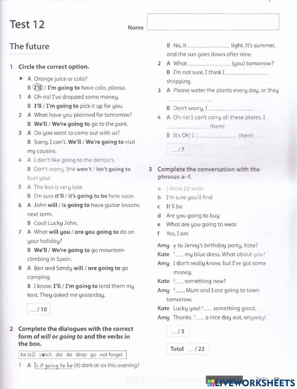 Grm. Test 12 worksheet | Live Worksheets