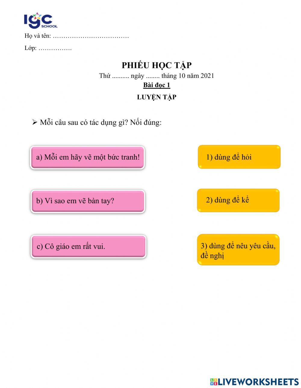 Tuần 8-tập đọc-bức tranh bàn tay worksheet | Live Worksheets