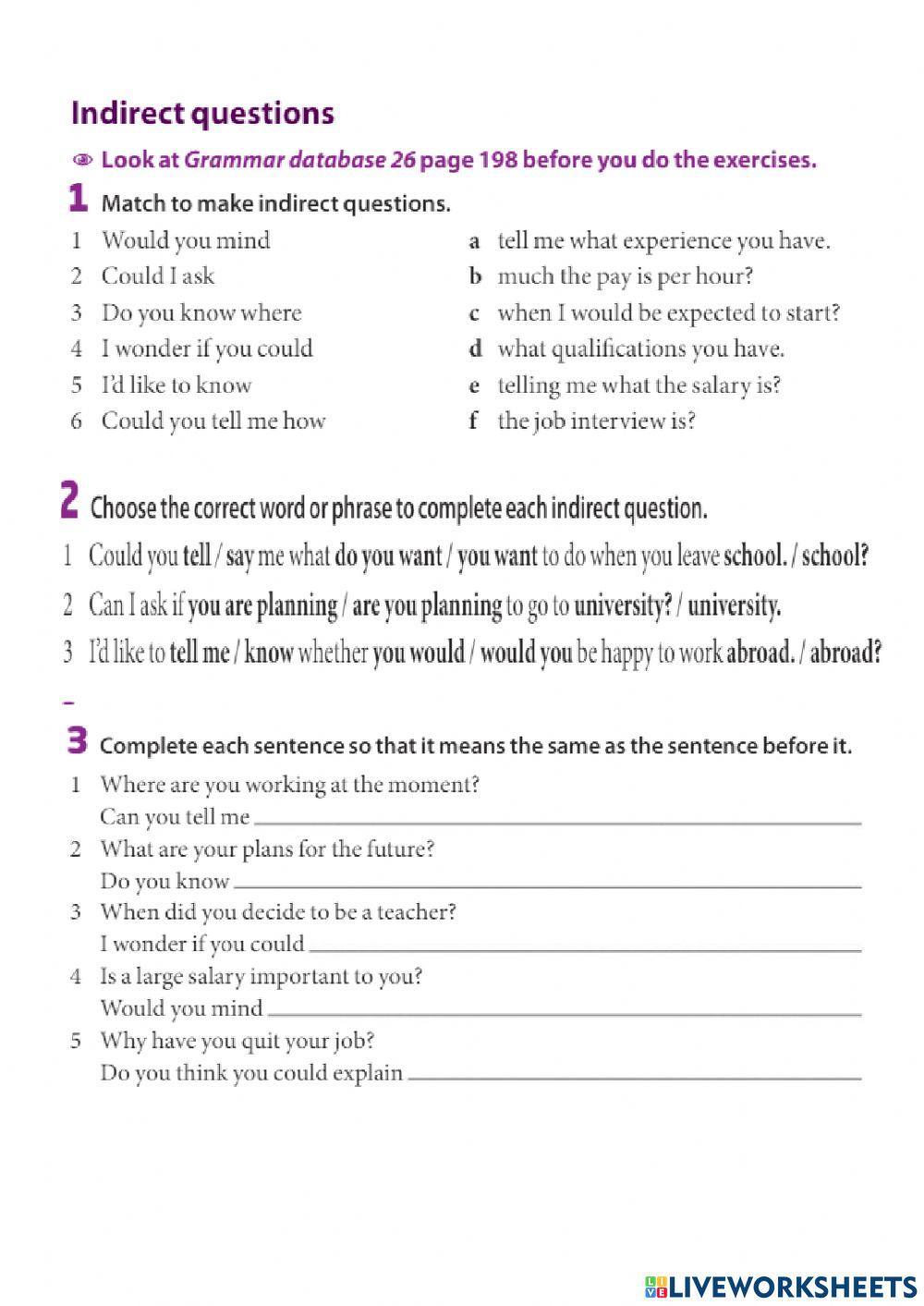 Indirect Questi… | Free Interactive Worksheets | 1590683