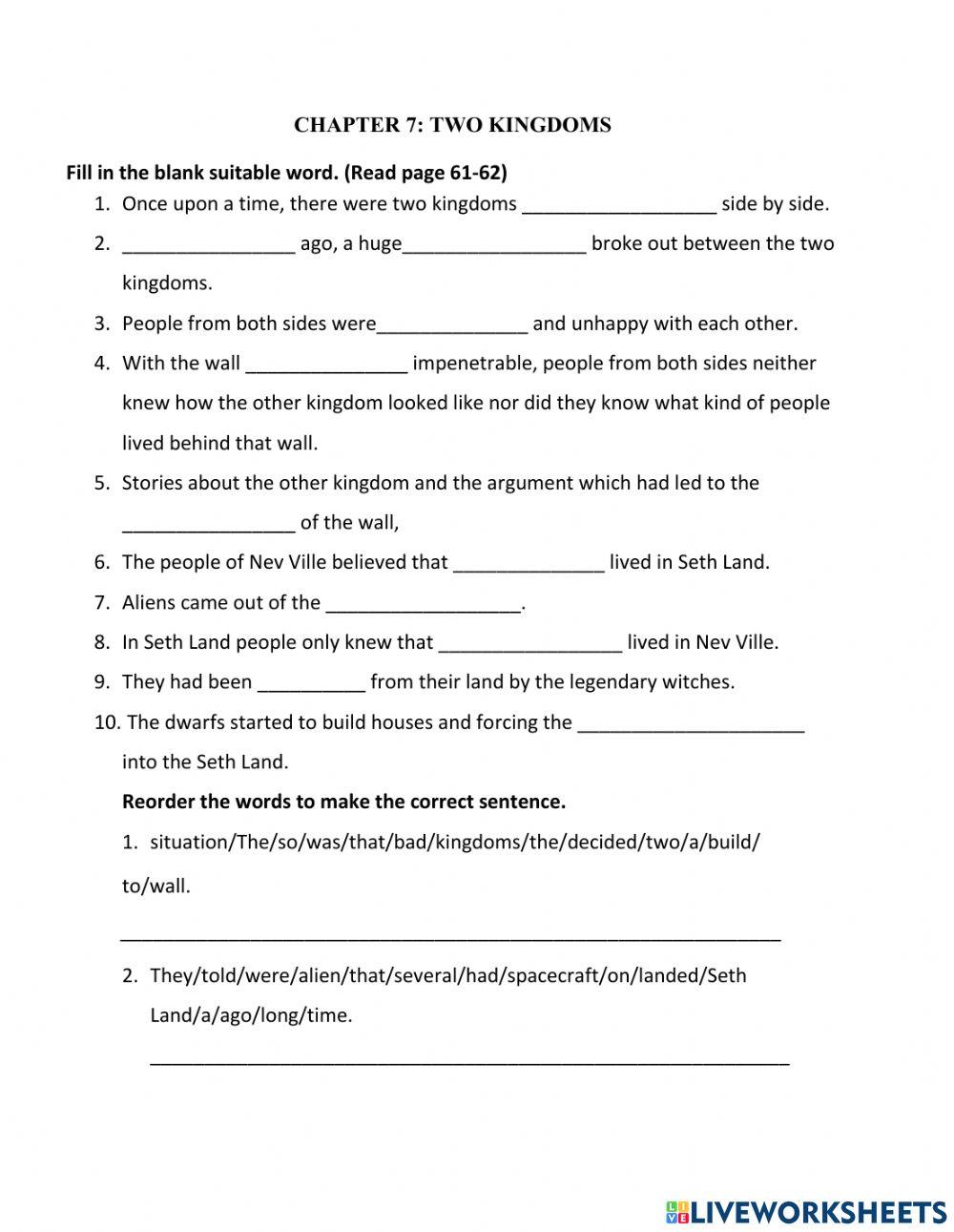 Chapter 7 two kingdoms-p1 worksheet | Live Worksheets