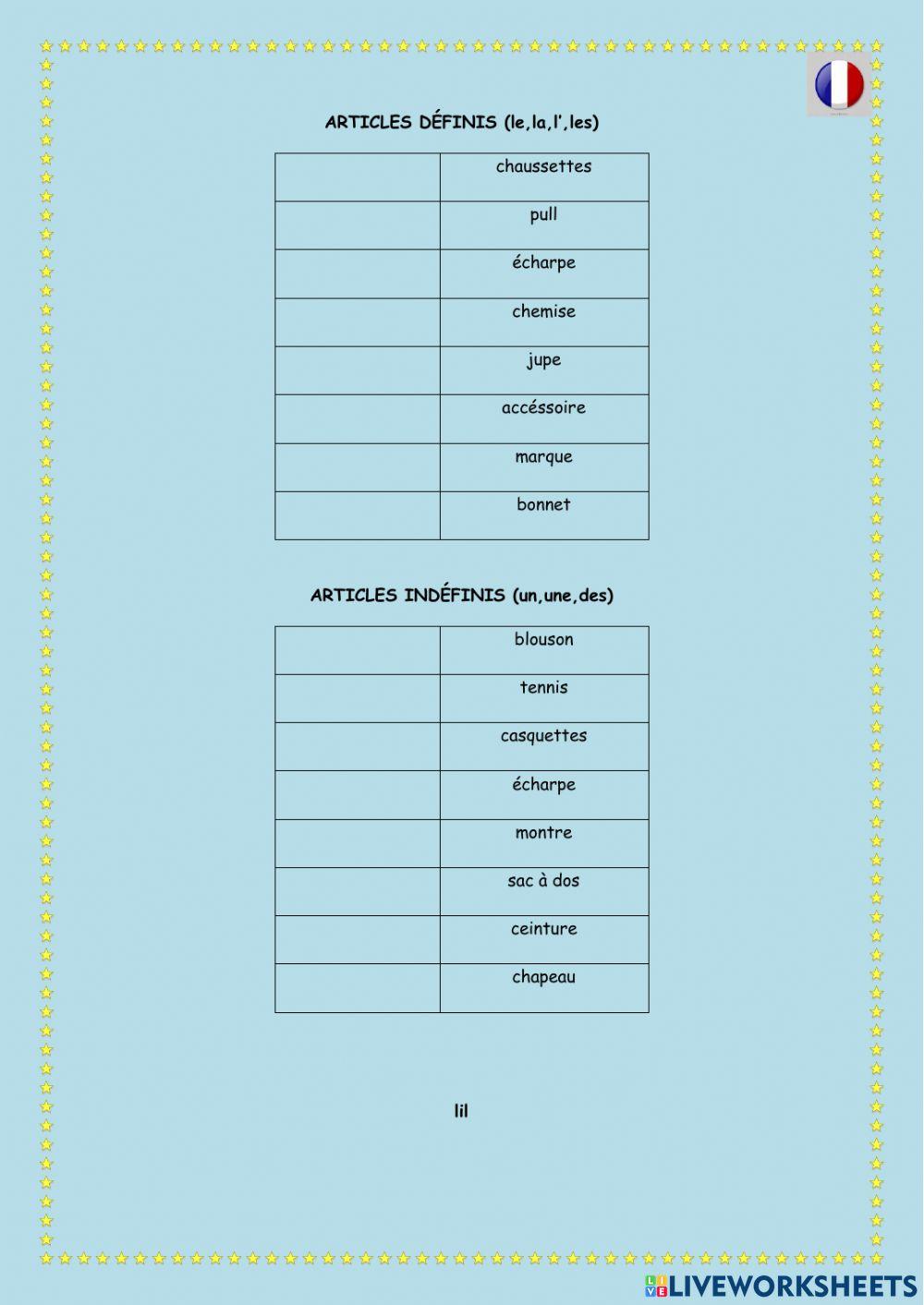 Articles défini… | Free Interactive Worksheets | 1591710