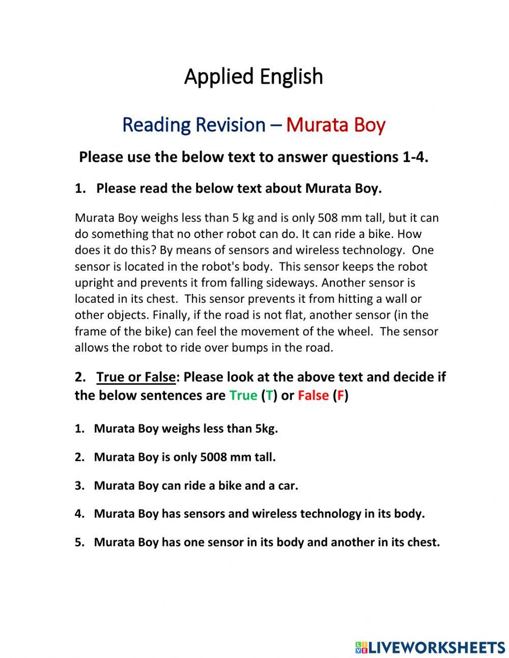 READING REVISION - MURATA BOY 6761750 | Nur_VEDC | Live