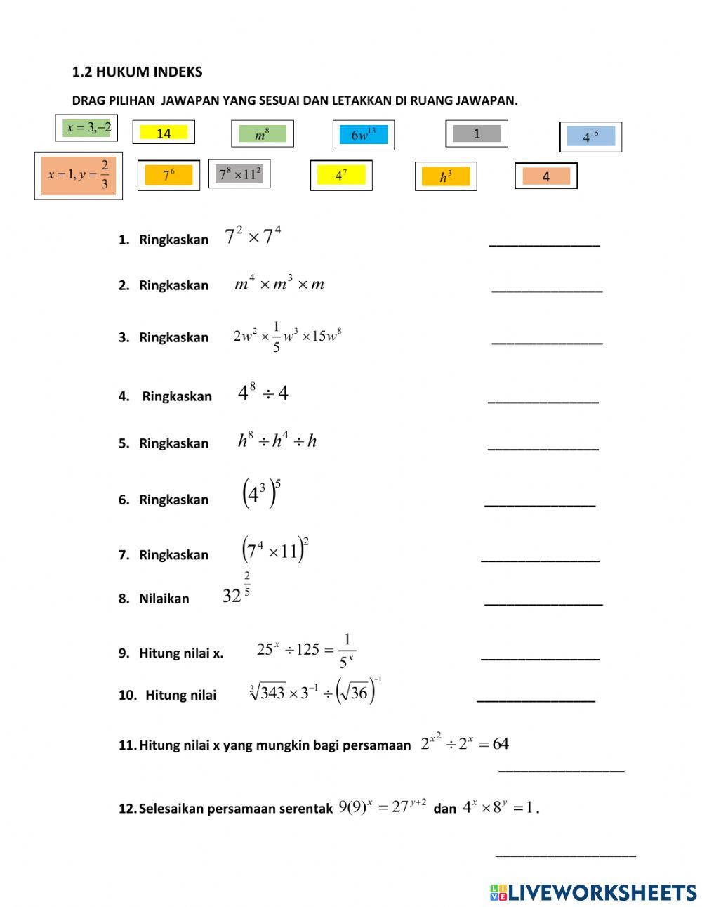 Bab 1 indeks ma… | Free Interactive Worksheets | 1591841