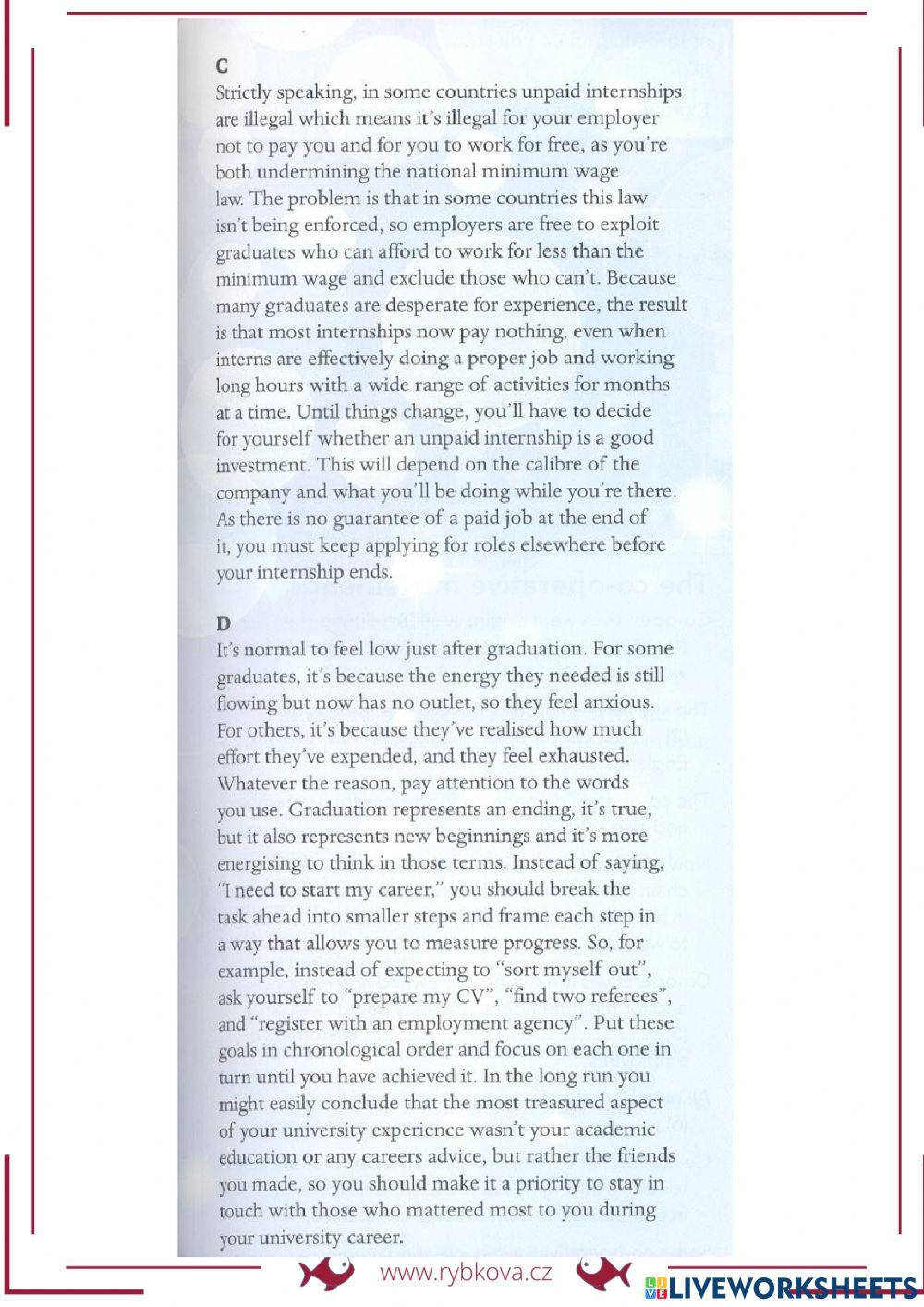 Graduate jobs - reading worksheet | Live Worksheets