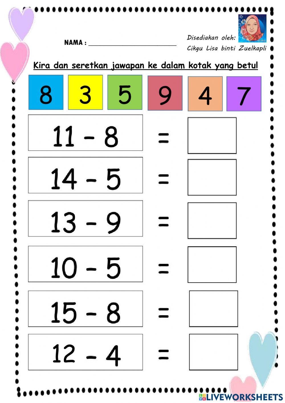Tolak interactive exercise for TAHUN 1 | Live Worksheets