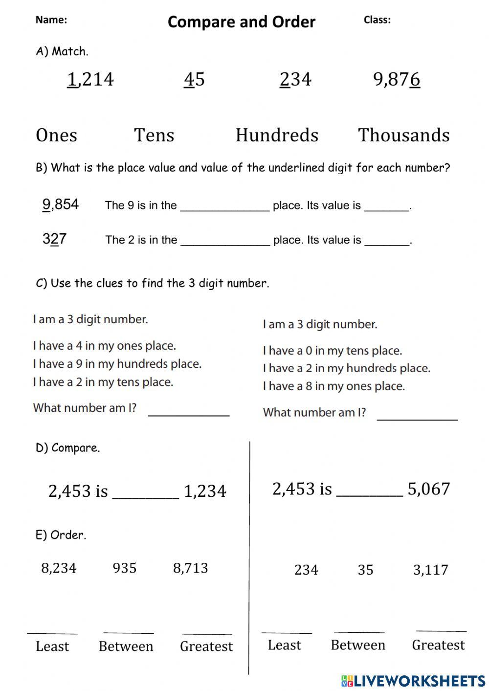 G3 Compare and Order T2 W1 worksheet | Live Worksheets