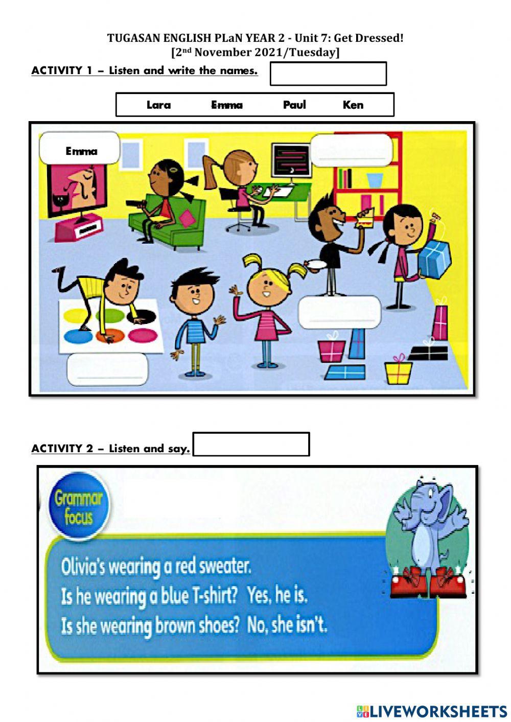 PLaN Superminds Unit 7: Get Dressed (Speaking 2) worksheet | Live ...
