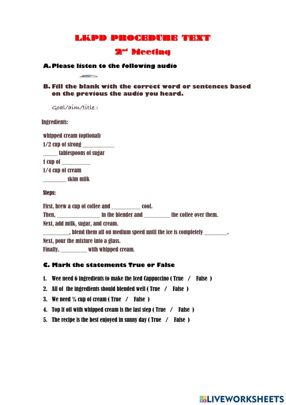 LKPD Procedure Text 2 worksheet | Live Worksheets