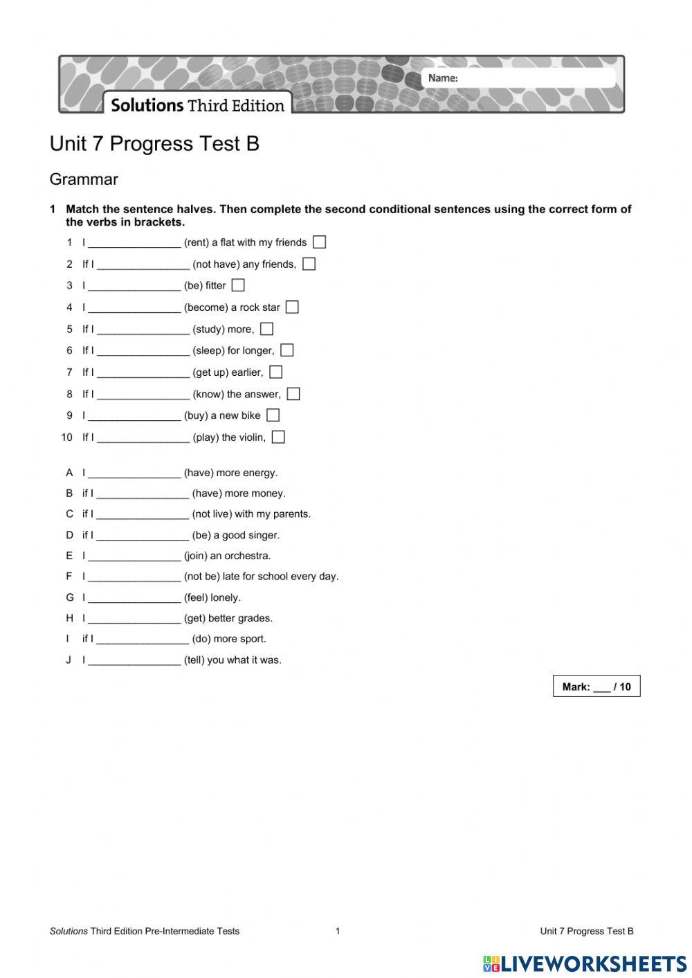 Solutions Pre-Intermediate, Unit 7 online exercise for | Live Worksheets
