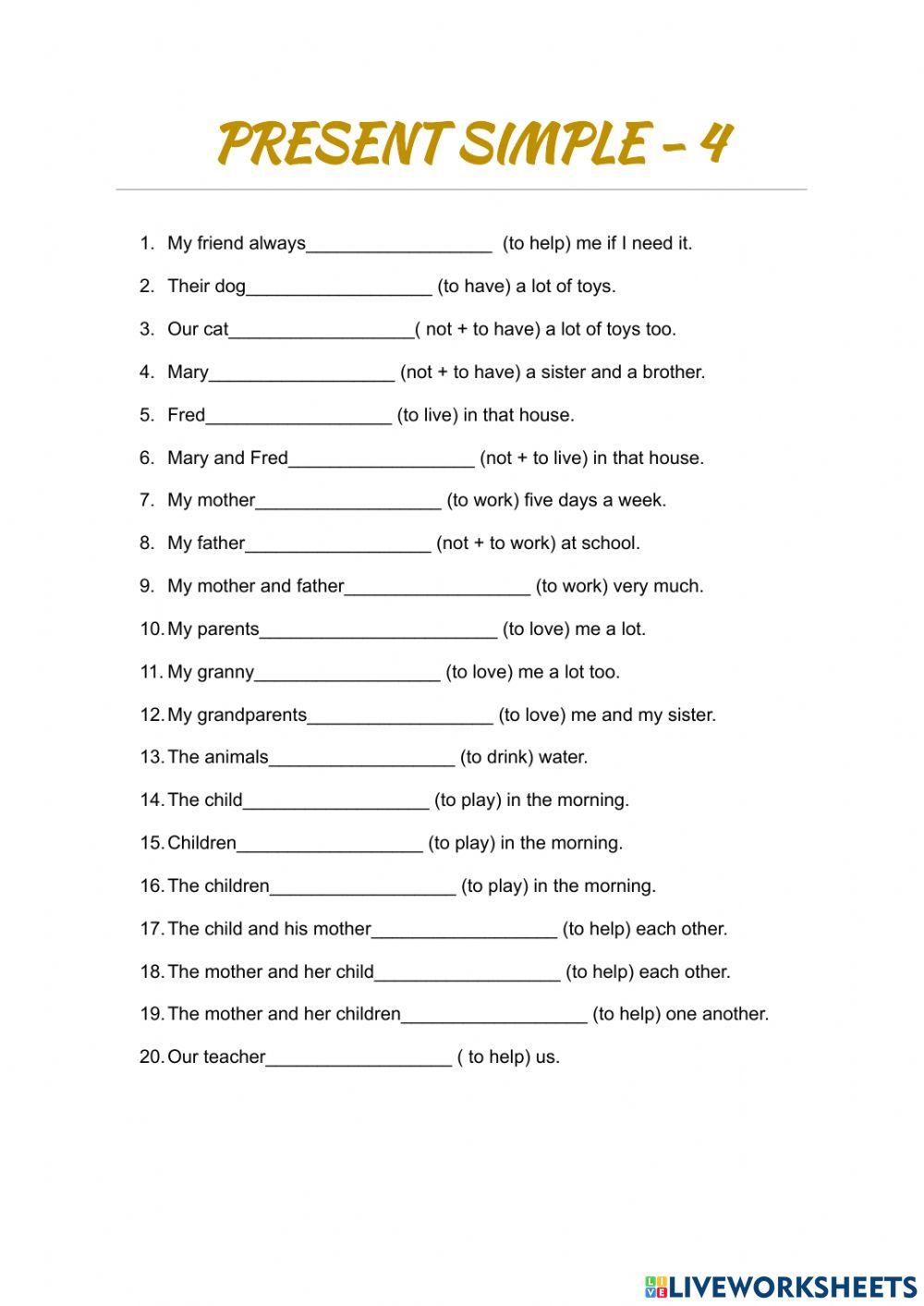 Present Simple - 4 1593473 | lbe | Live Worksheets