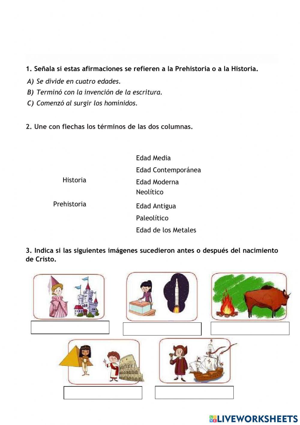 Prehistoria e Historia (3ª) worksheet | Live Worksheets