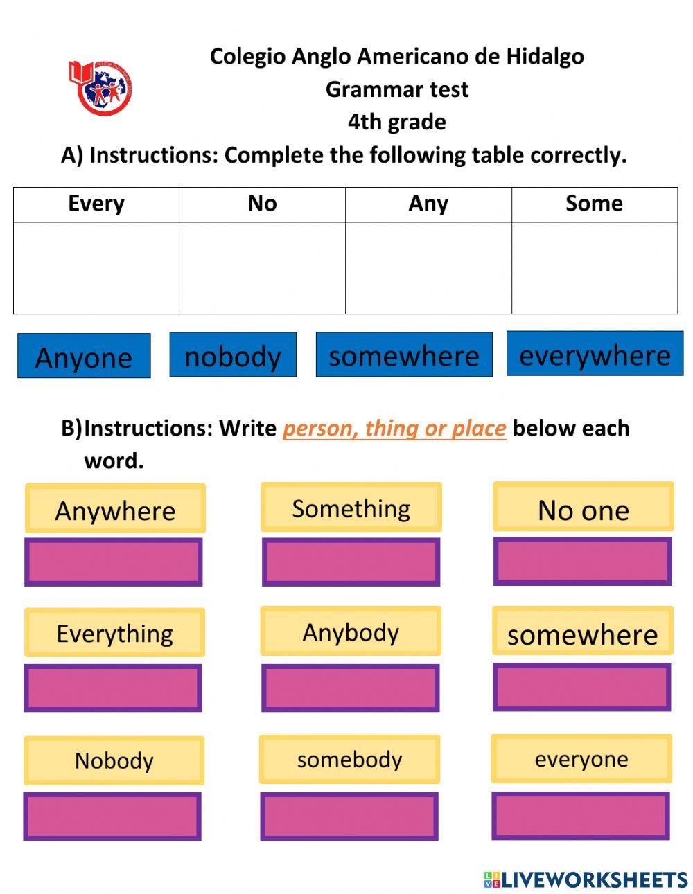 5236421 | Grammar Test- November 4th grade | lissette
