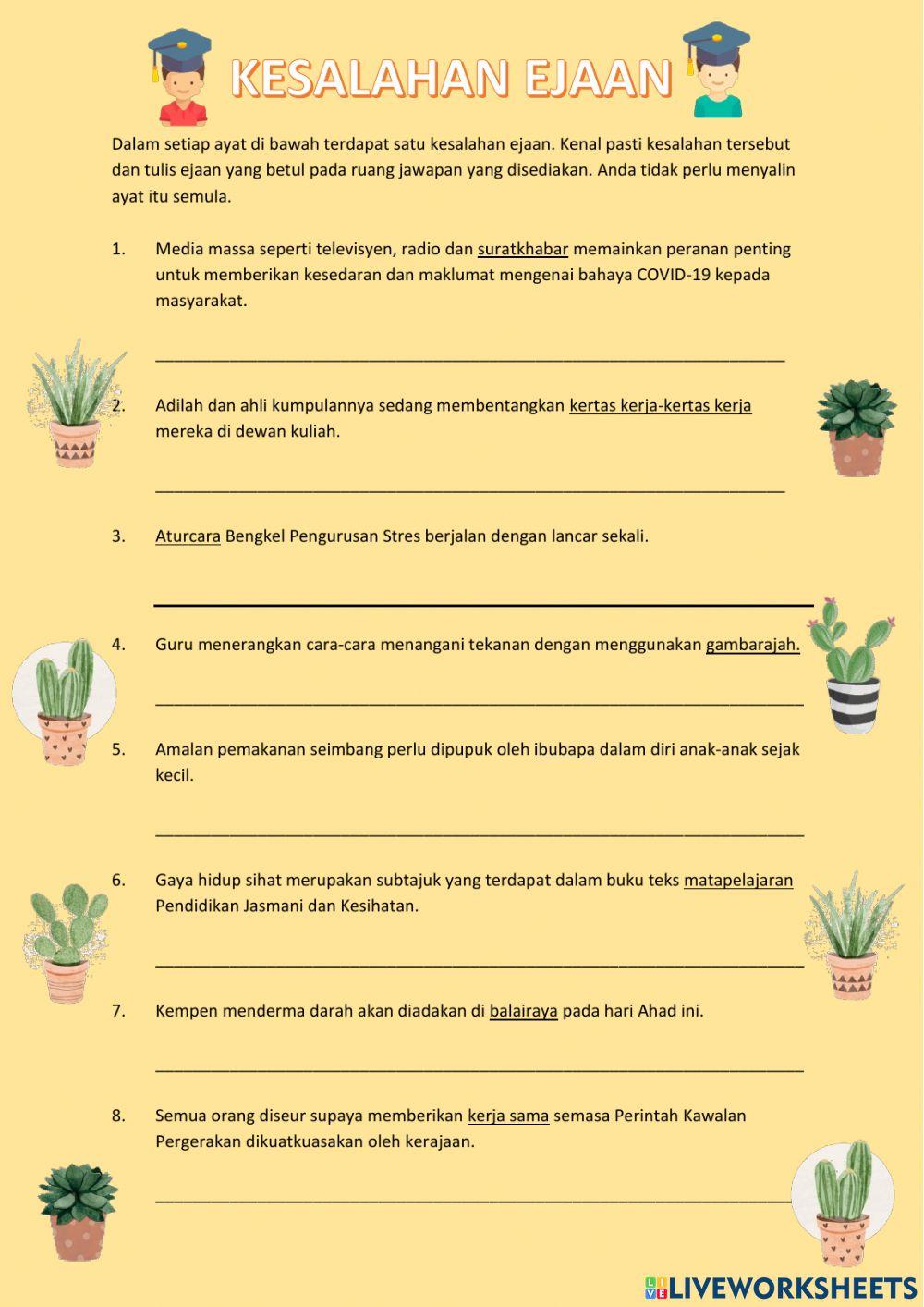 Kesalahan ejaan free worksheet | Live Worksheets