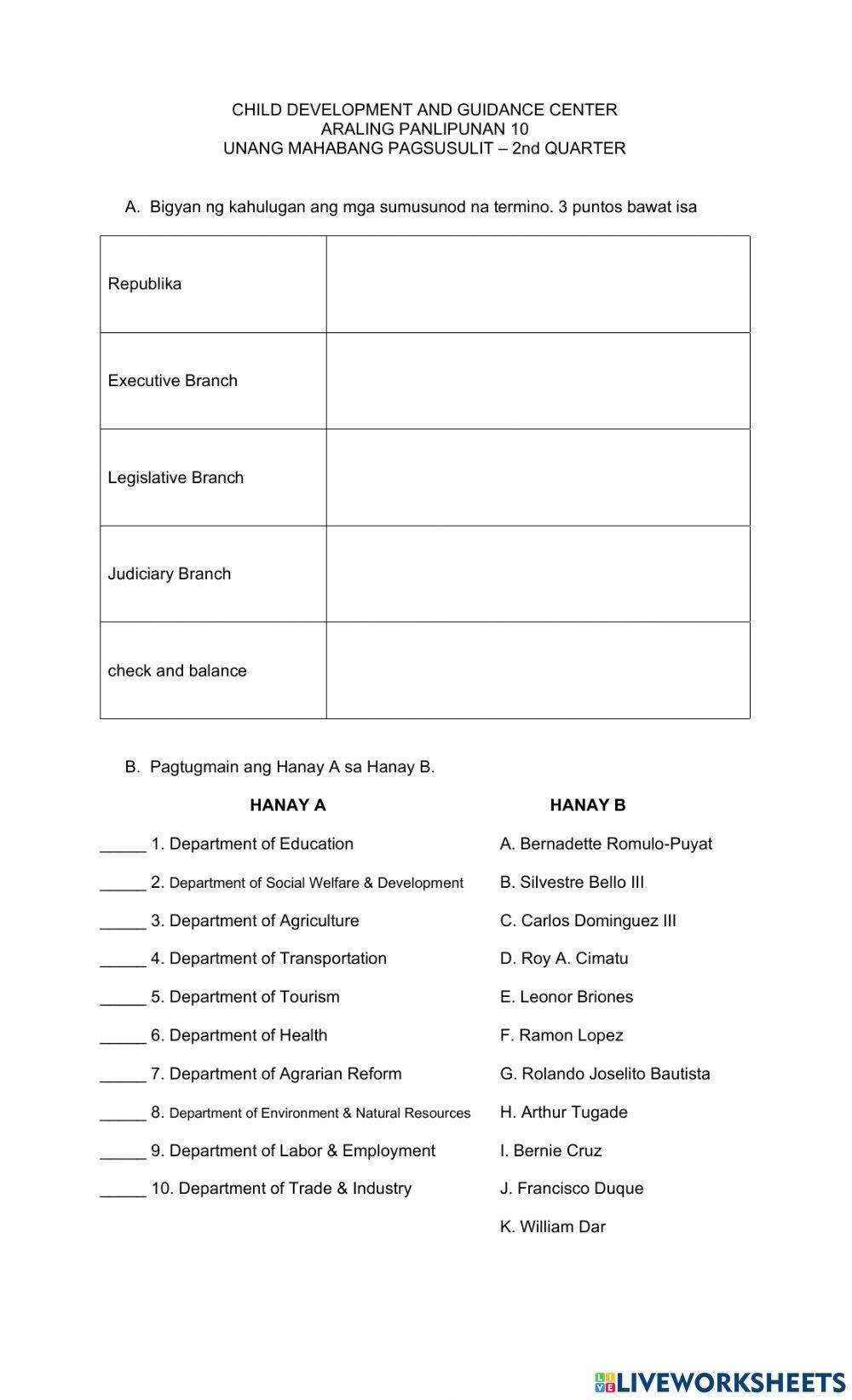 AP 10 2Q 1ST LT21 online exercise for | Live Worksheets