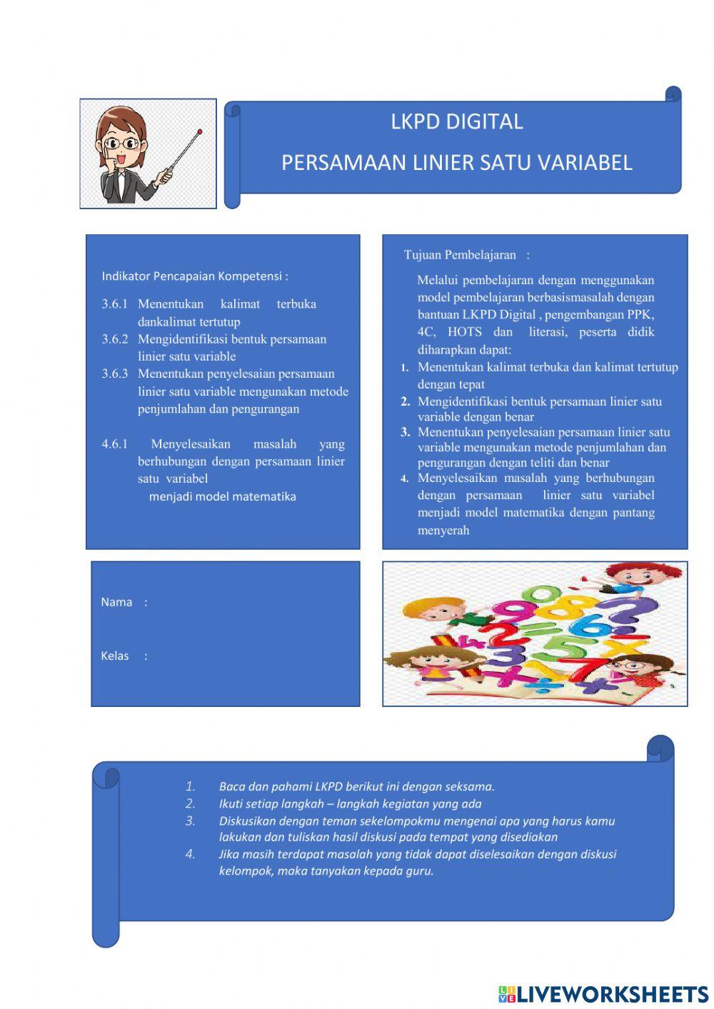 Plsv worksheet for 7 | Live Worksheets